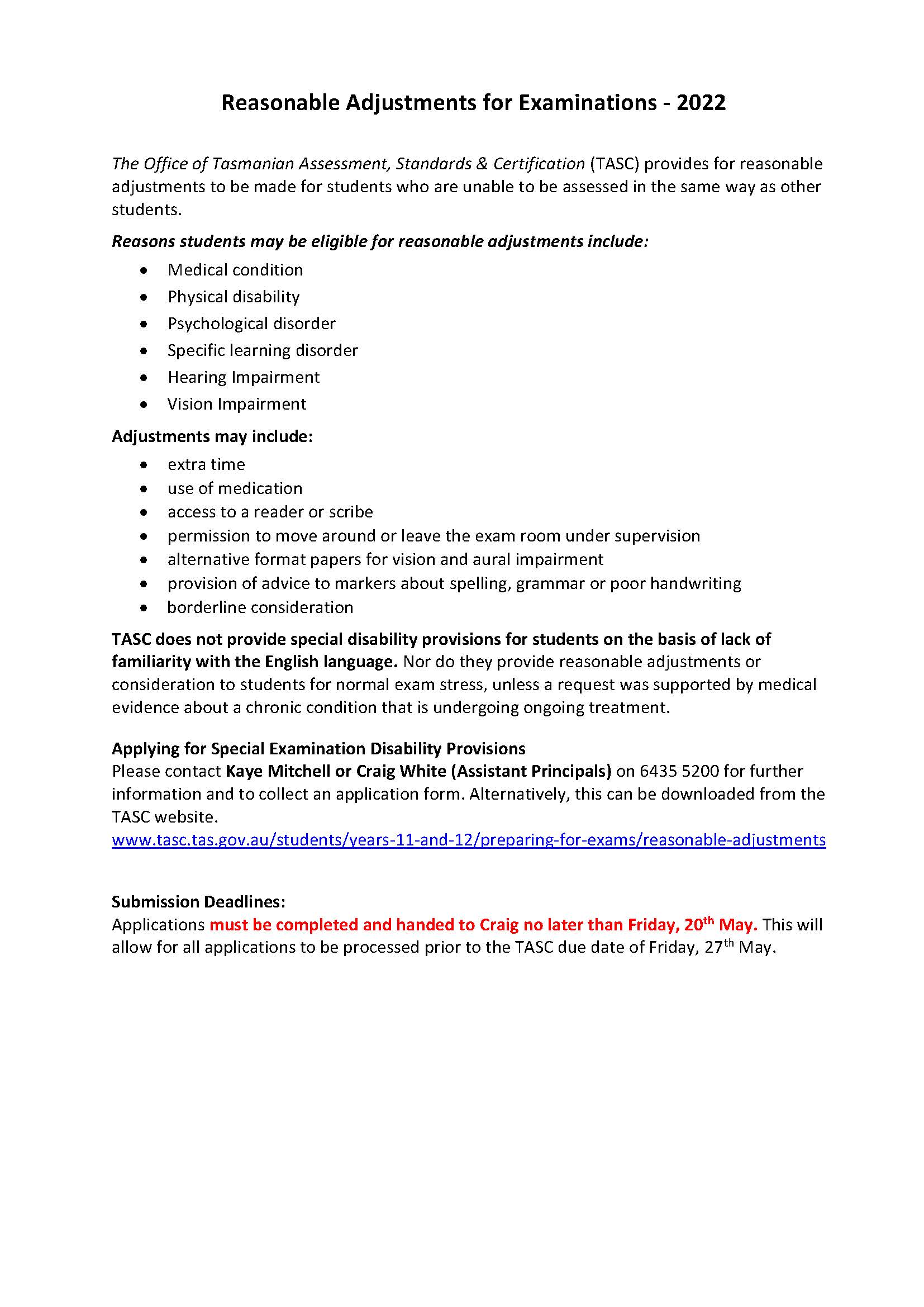 Reasonable Adjustments - Hellyer College